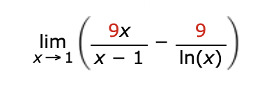 Solved limx→1(x−19x−ln(x)9) | Chegg.com