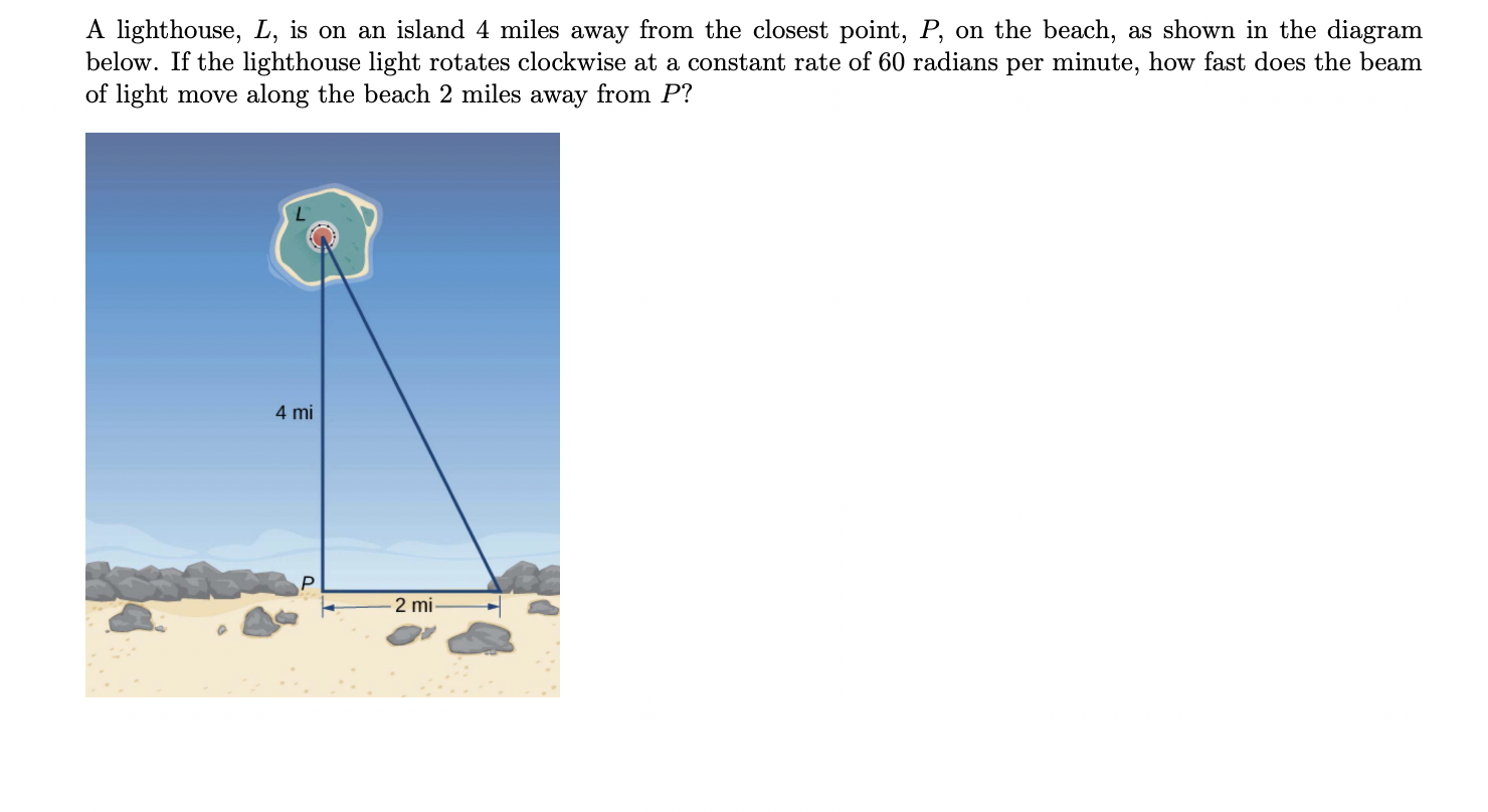 Solved A lighthouse, L, is on an island 4 miles away from | Chegg.com