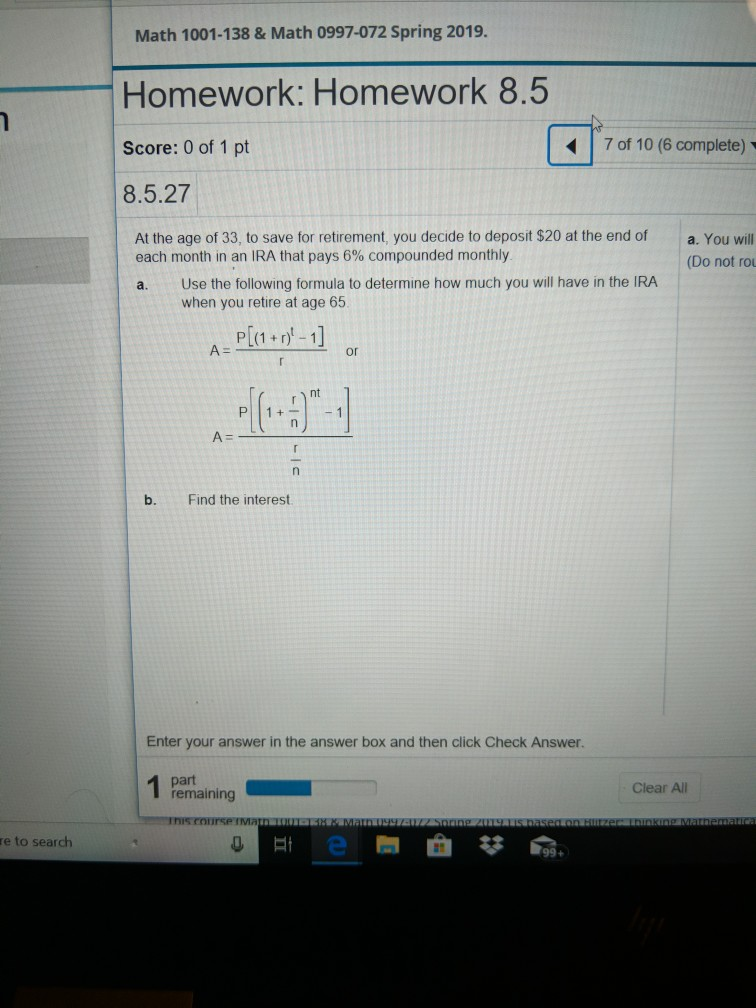 Solved Math 1001-138 & Math 0997-072 Spring 2019. Homework: | Chegg.com