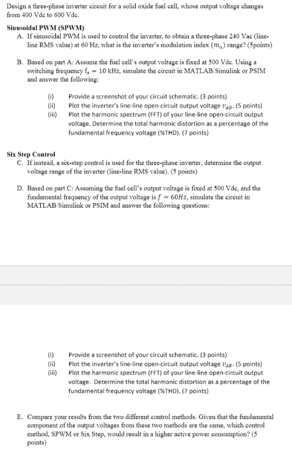 Solved Design a three-phase inverter circuit for a solid | Chegg.com