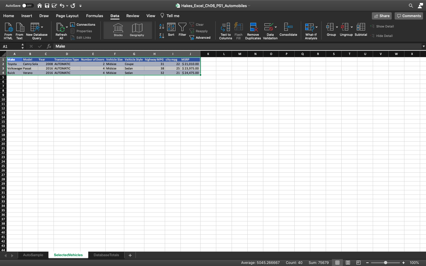 Complete the DatabaseTotals worksheet using the | Chegg.com