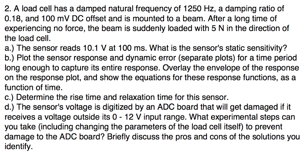 2. A load cell has a damped natural frequency of 1250 | Chegg.com