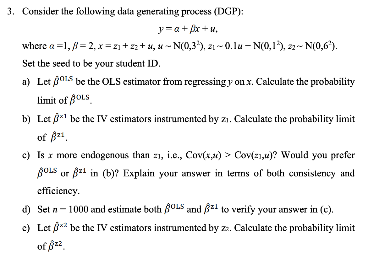 3. Consider the following data generating process | Chegg.com