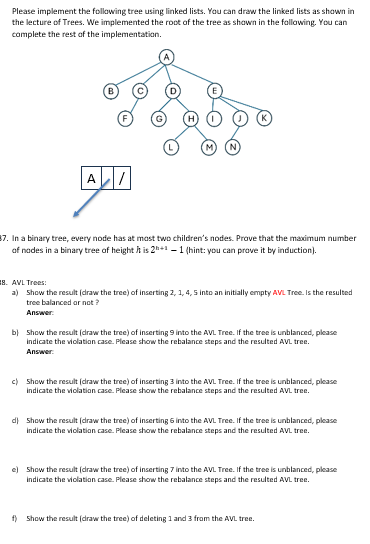 Solved Please implement the following tree using linked | Chegg.com