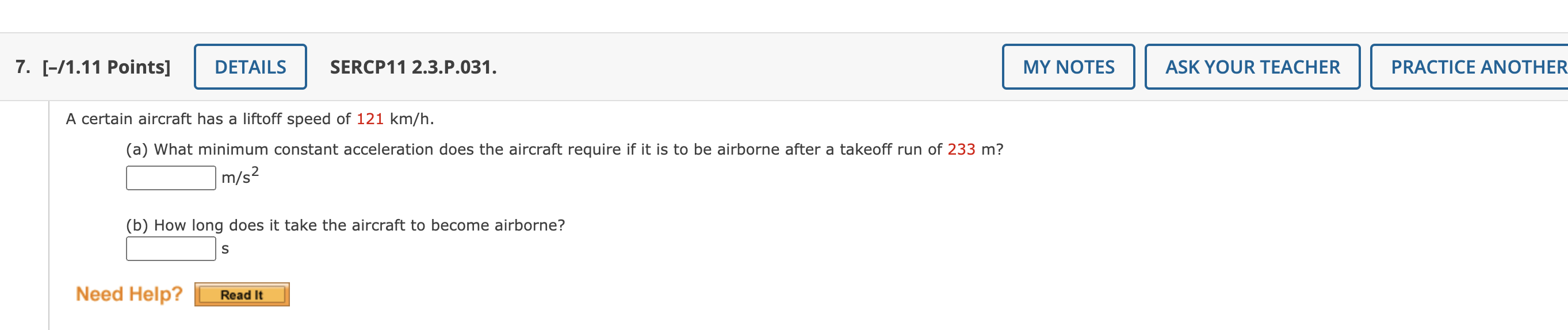 Solved A certain aircraft has a liftoff speed of 121 km/h. | Chegg.com