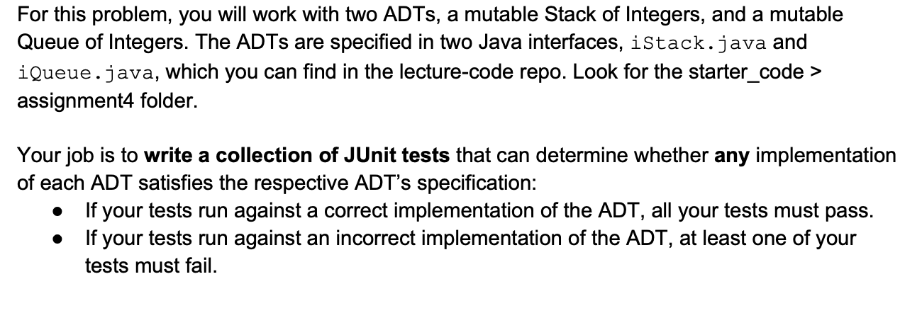 For this problem, you will work with two ADTs, a | Chegg.com