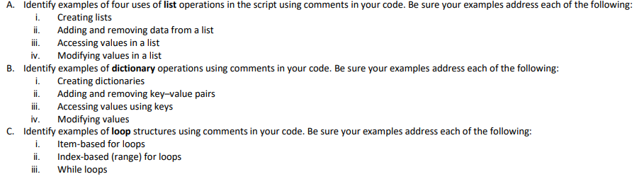 Solved A. Identify examples of four uses of list operations | Chegg.com