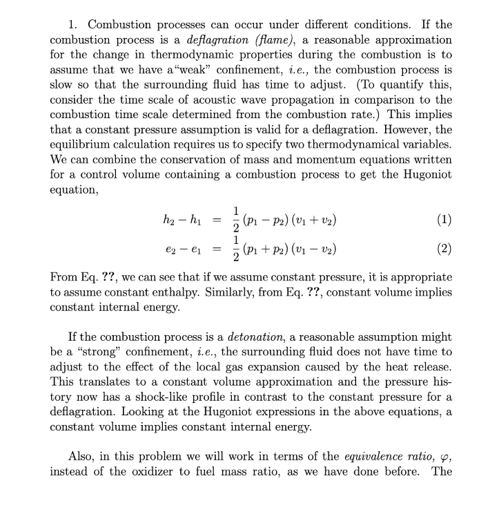 1. Combustion processes can occur under different | Chegg.com