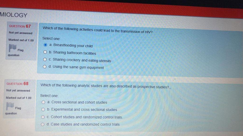 Solved MIOLOGY QUESTION 67 Which of the following activities | Chegg.com