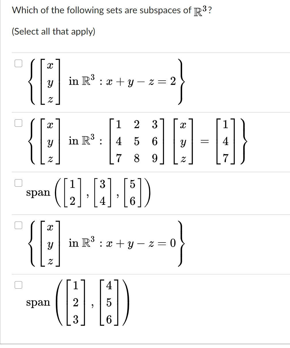 Solved Which Of The Following Sets Are Subspaces Of R3 