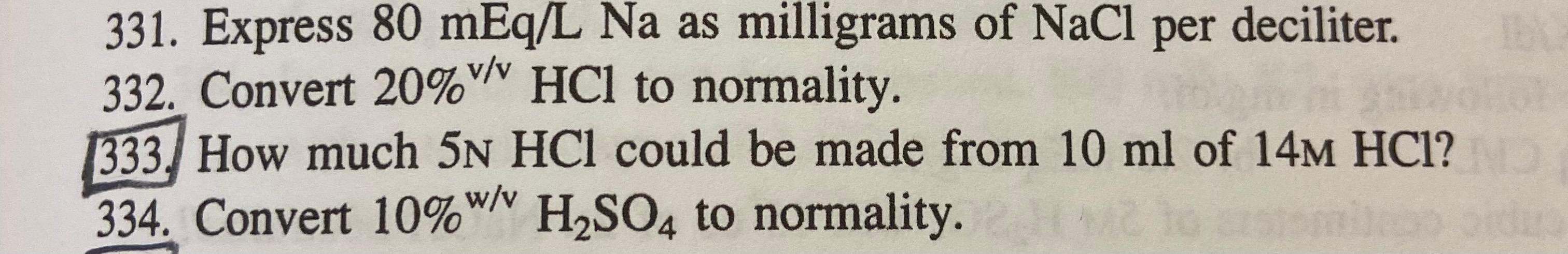 Solved 331. Express 80 mEq/L Na as milligrams of NaCl per | Chegg.com