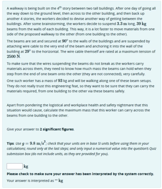 Solved A walkway is being built on the 4th story between | Chegg.com