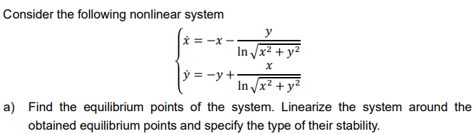 Solved Consider the following nonlinear system | Chegg.com