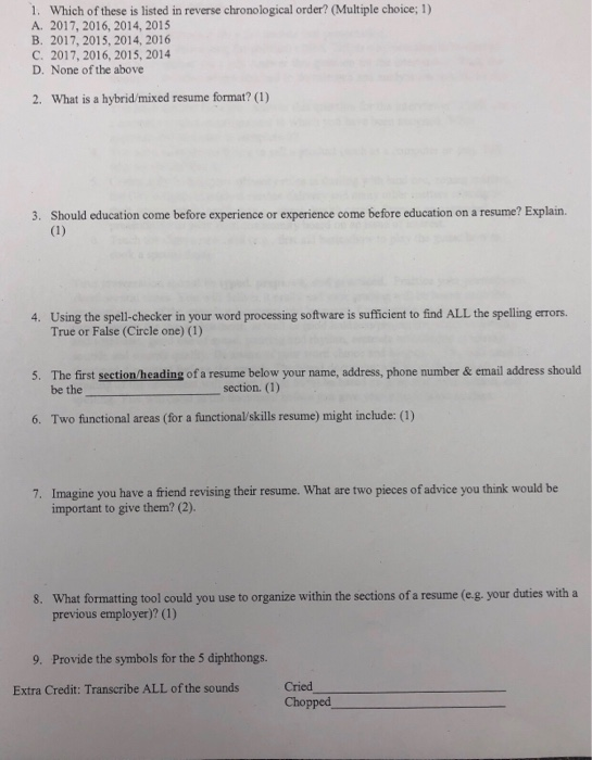 Solved 1. Which of these is listed in reverse chronological | Chegg.com