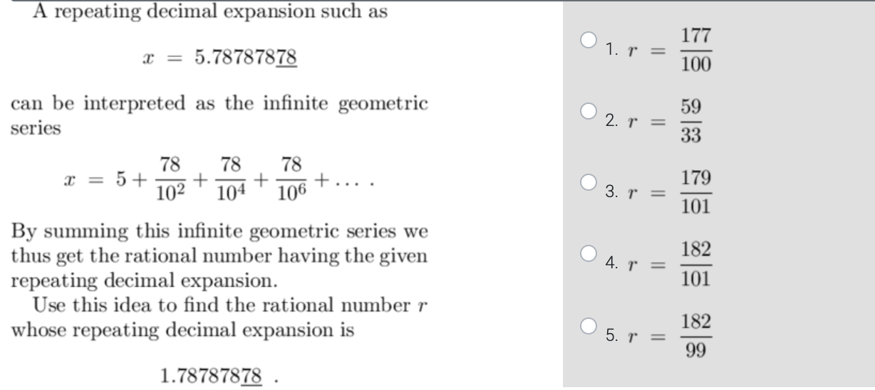 Solved A repeating decimal expansion such as 1. r = 177 100 | Chegg.com