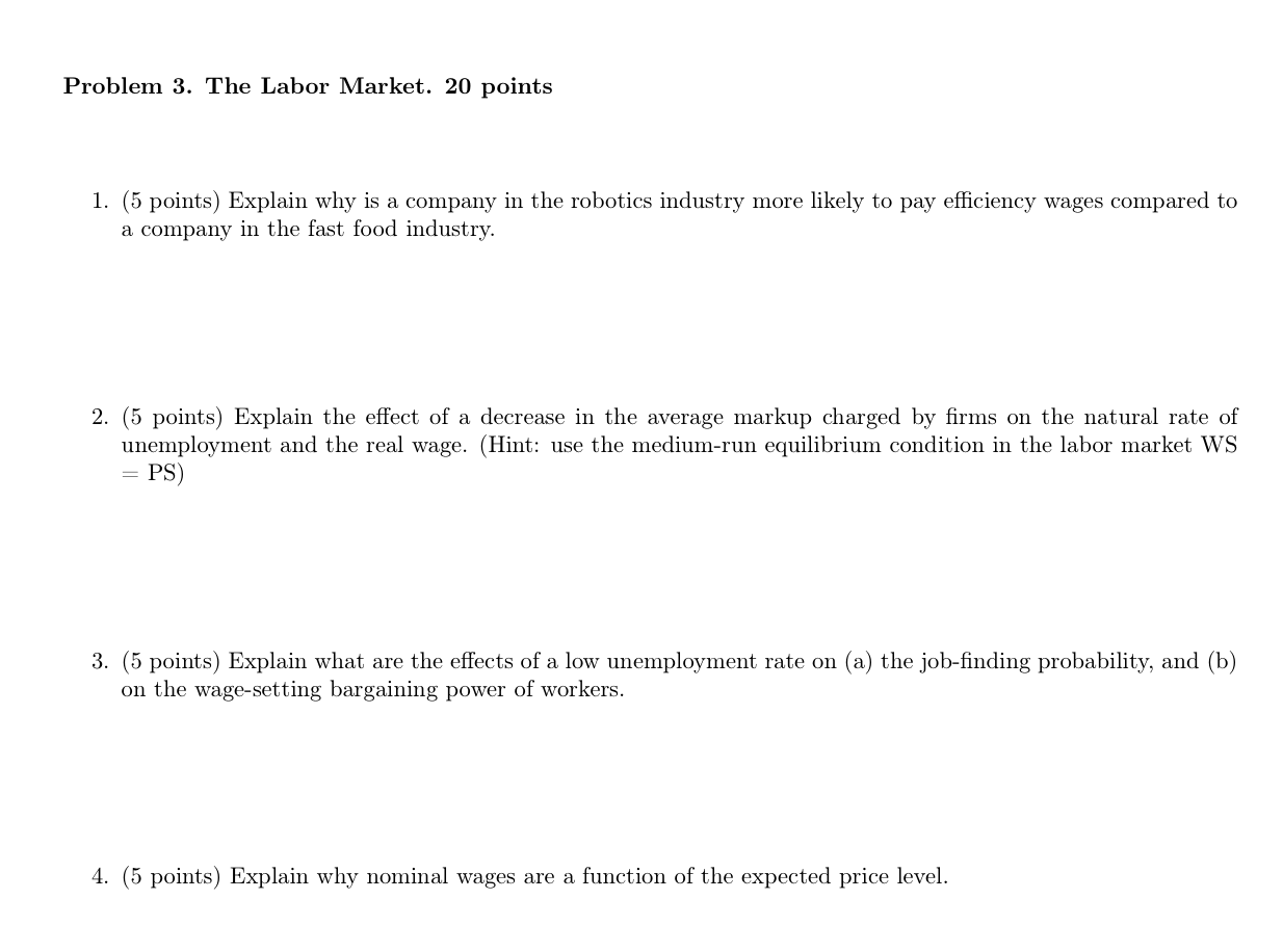 Solved Problem 3. The Labor Market. 20 points 1. (5 points) | Chegg.com
