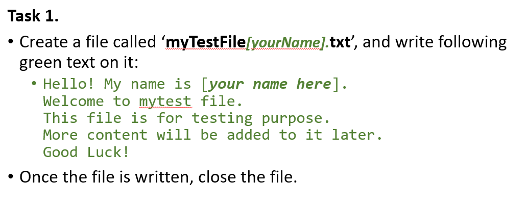 Solved Task 1. Create a file called green text on it: Hello! | Chegg.com