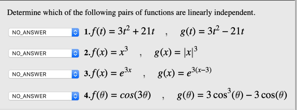 Solved Determine which of the following pairs of functions | Chegg.com