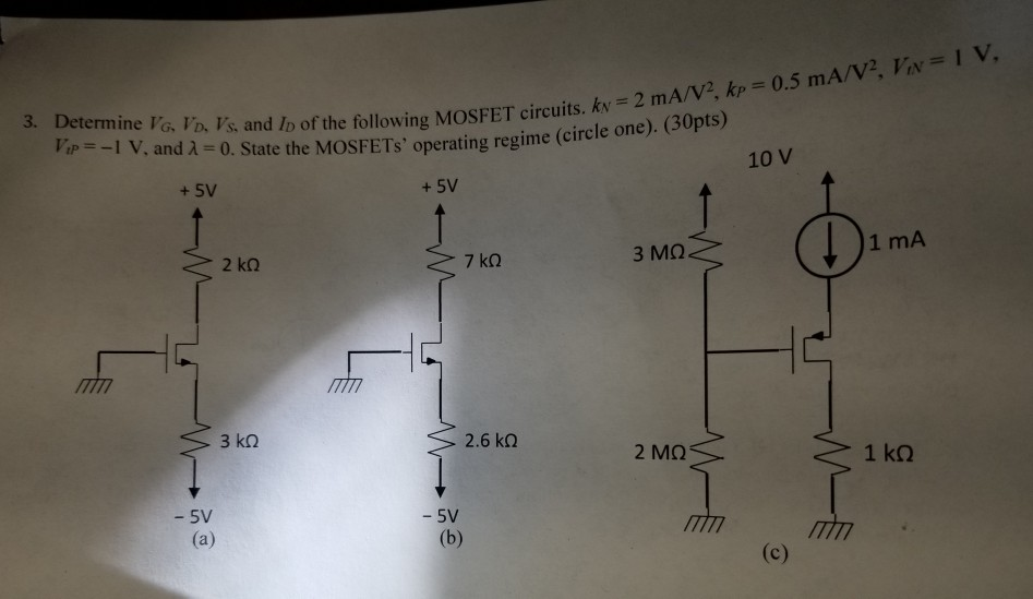 Solved: 3. Determine VG, VD, Vs And ID Of The Following MO... | Chegg.com