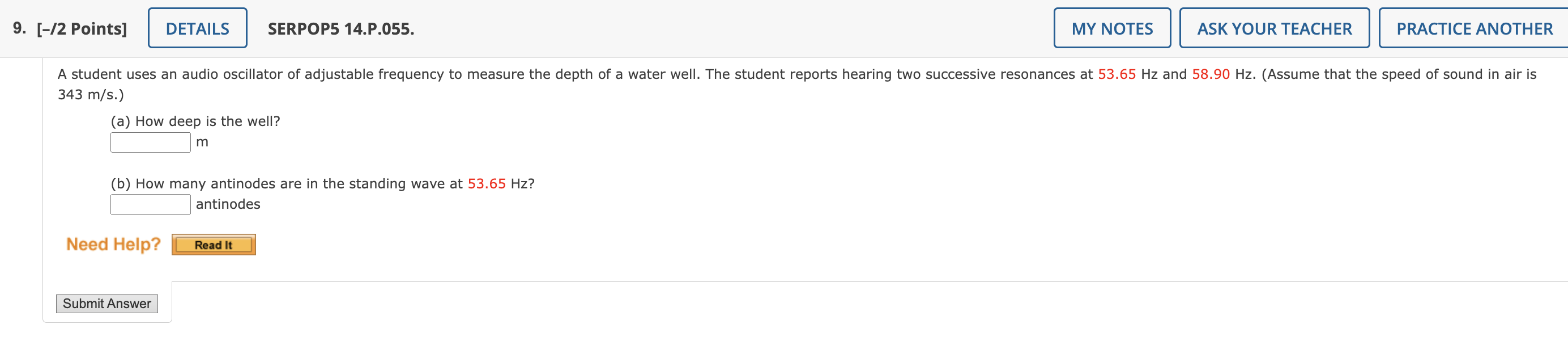 Solved 343 m/s.) (a) How deep is the well? m (b) How many | Chegg.com