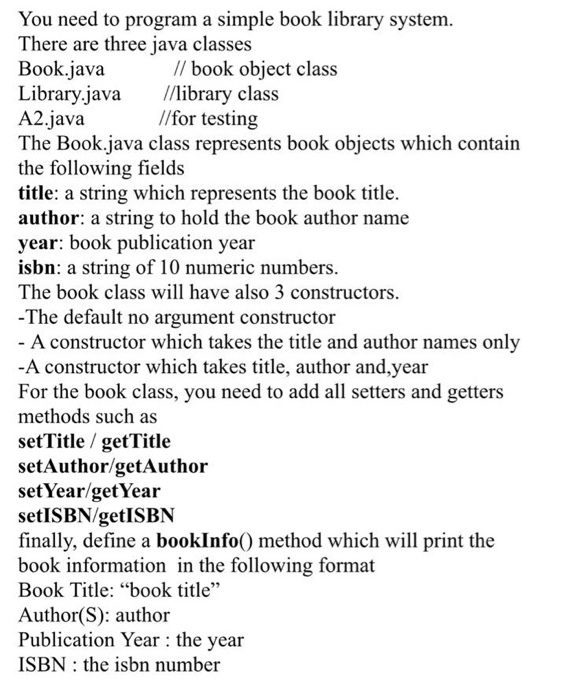 Solved You need to program a simple book library system. | Chegg.com