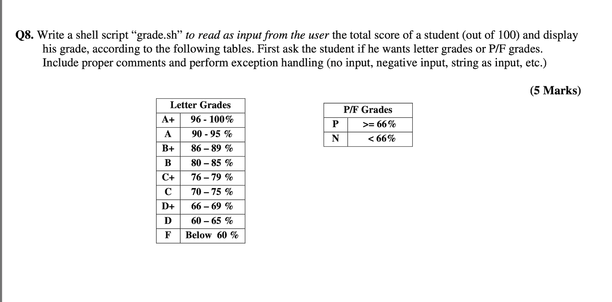 Solved Q8. Write a shell script “grade.sh” to read as input | Chegg.com