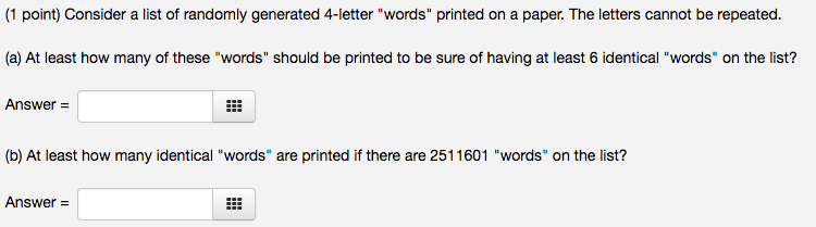 Solved (1 point) Consider a list of randomly generated | Chegg.com