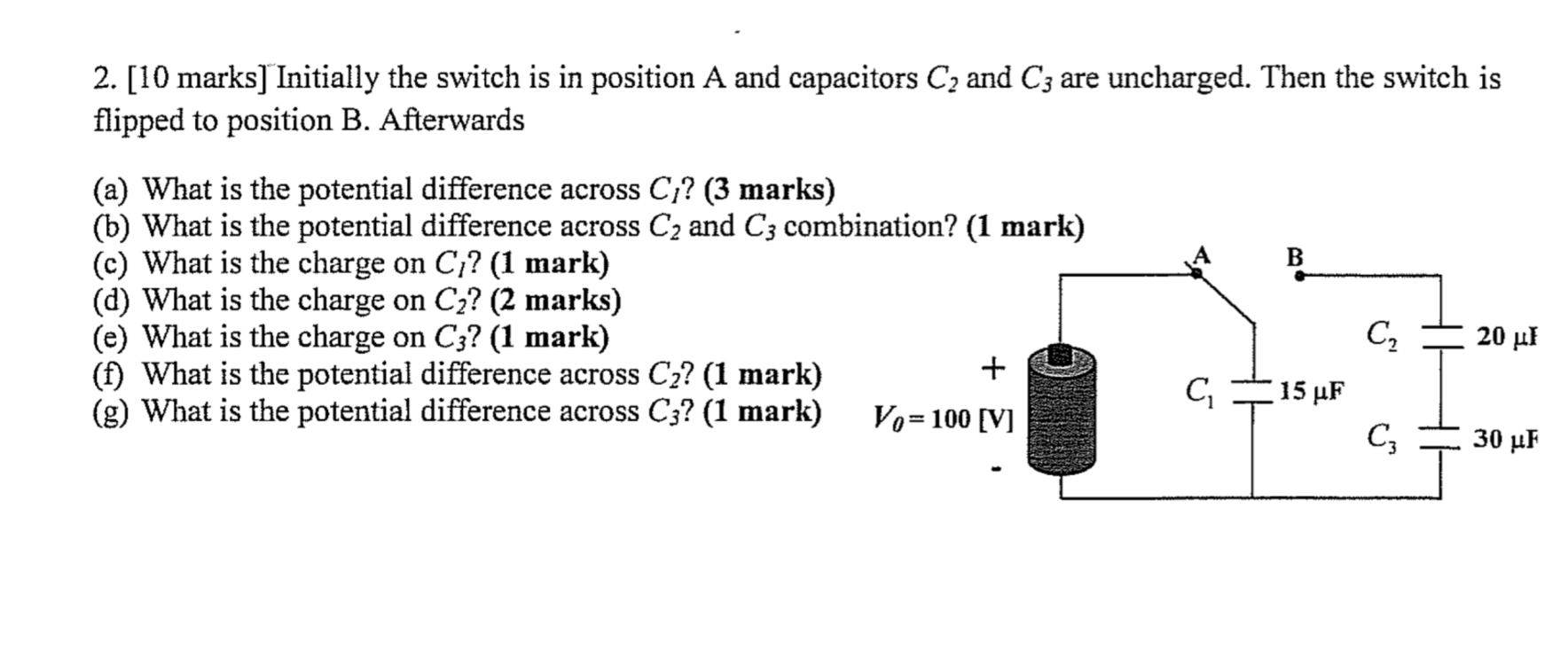 Solved 2. [10 marks] Initially the switch is in position A | Chegg.com