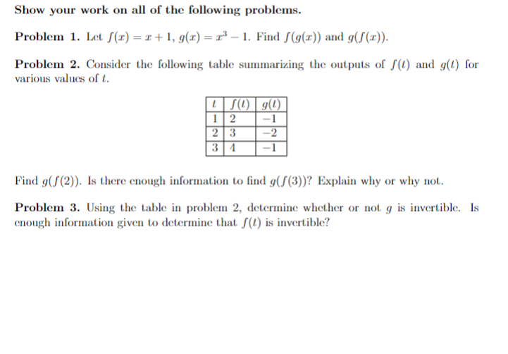 Solved Problem 1. Let f(x)=x+1,g(x)=x3−1. Find f(g(x)) and | Chegg.com