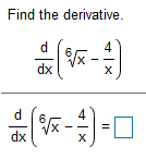 Solved Find the derivative. 4 ein (x-) d dx х 4 d dx ofx X х | Chegg.com
