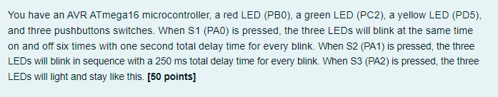 Solved You have an AVR ATmega16 microcontroller, a red LED | Chegg.com