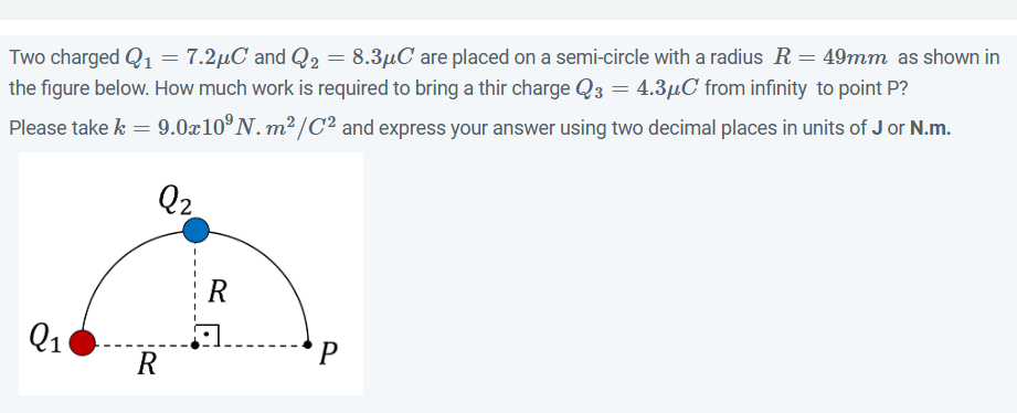 Solved Two charged Q1=7.2μC and Q2=8.3μC are placed on a | Chegg.com