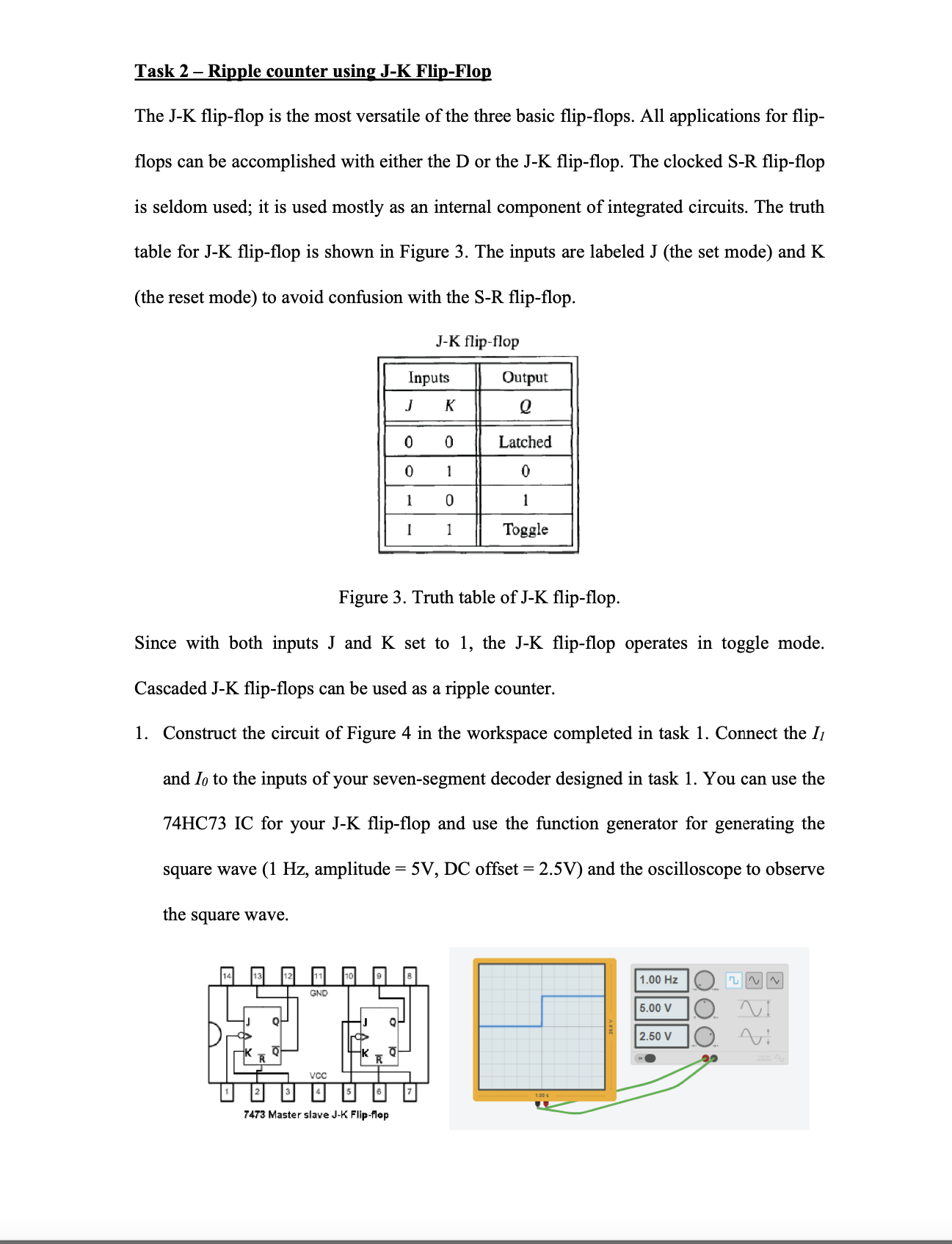 Solved Task 2 – Ripple counter using J-K Flip-Flop The J-K | Chegg.com