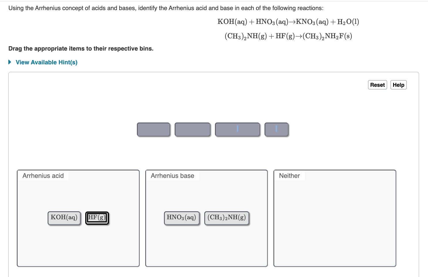 Solved Using the Arrhenius concept of acids and bases, | Chegg.com
