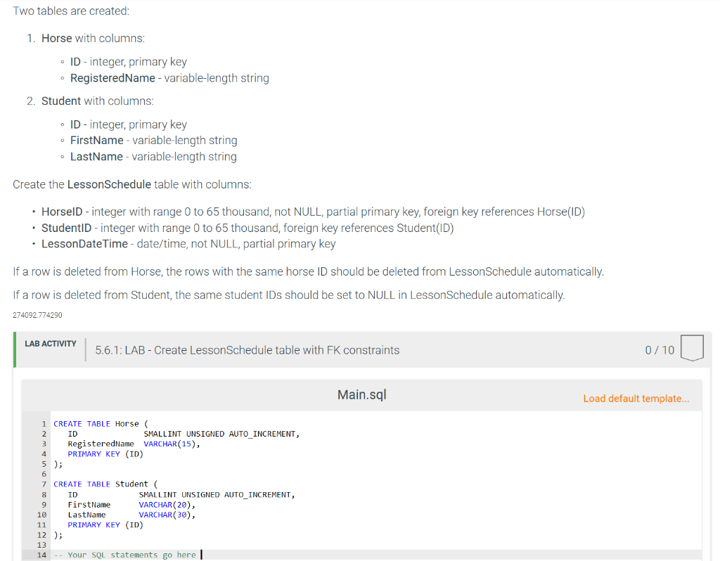 Solved: Two Tables Are Created: 1. Horse With Columns: ID ... | Chegg.com