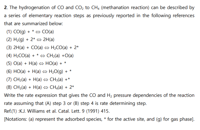 Solved The Hydrogenation Of Co ﻿and Co2 ﻿to Ch4 Methanation