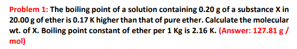 Solved Problem 1: The boiling point of a solution containing | Chegg.com