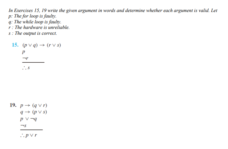Solved In Exercises 15, 19 write the given argument in words | Chegg.com
