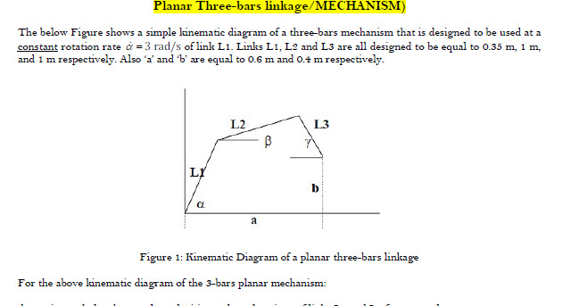 Solved Planar Three-bars linkage/MECHANISM) The below Figure | Chegg.com