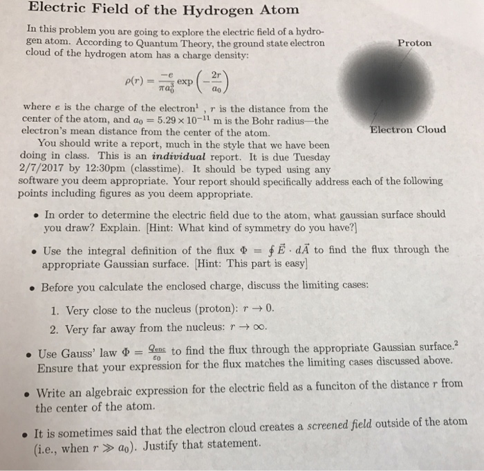 Solved Electric Field of the Hydrogen Atom In this problem | Chegg.com