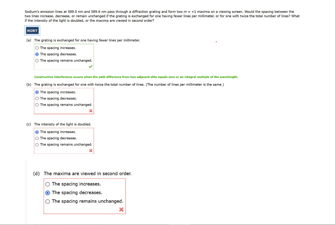 Solved Sodium's emission lines at 589.0nm ﻿and 589.6nm ﻿pass | Chegg.com