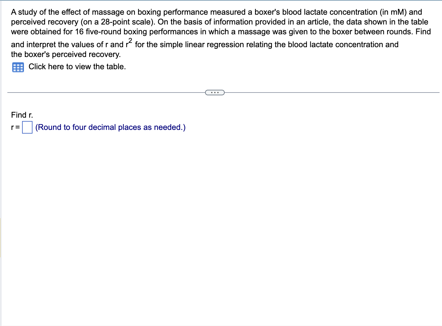 Solved A study of the effect of massage on boxing | Chegg.com