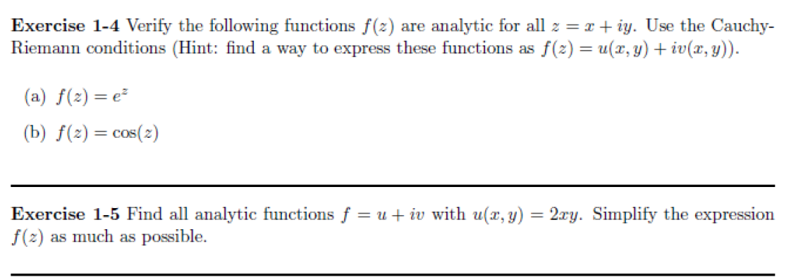 Solved Exercise 1-4 Verify the following functions f(z) are | Chegg.com