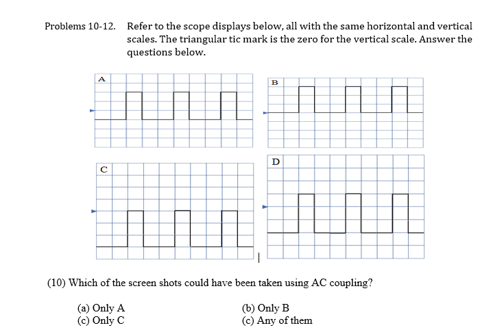 Solved Problems 10-12. Refer to the scope displays below, | Chegg.com