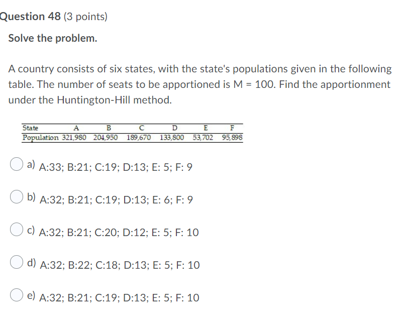 Solved Question 48 (3 points) Solve the problem. A country | Chegg.com