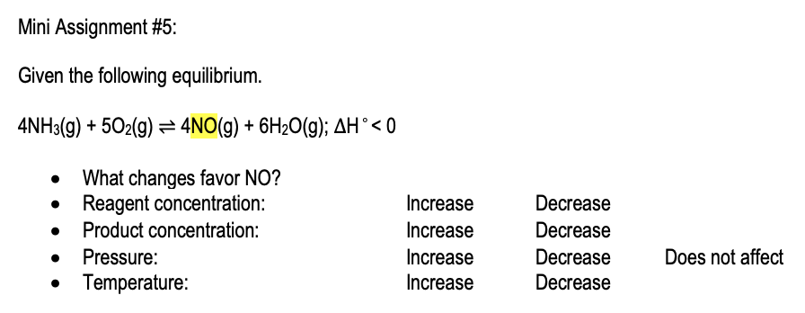 Solved Mini Assignment \#5: Given the following equilibrium. | Chegg.com
