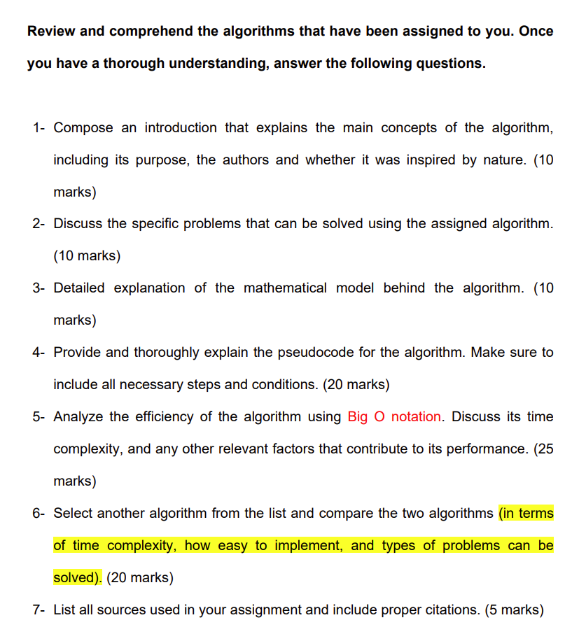 Solved Review and comprehend the algorithms that have been | Chegg.com