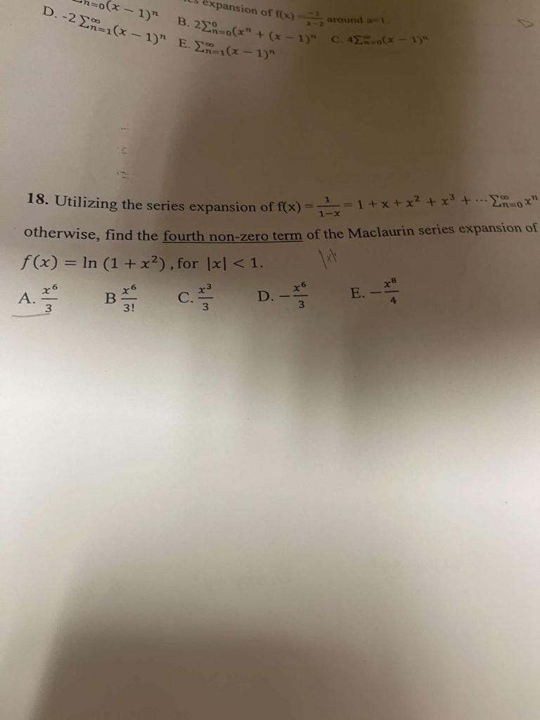 Solved o(x-1)" expansion of f(x) D. -2 -1(x-1)" E. | Chegg.com