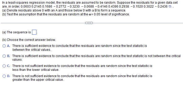 Solved In a least-squares regression model, the residuals | Chegg.com