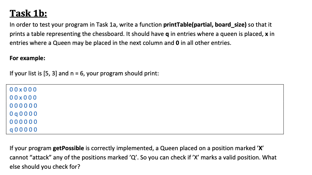 Solved Task 1a: n-Queens partial Useful material: In this | Chegg.com